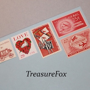 I LOVE Red .. Travel .. Unused Vintage US Postage Stamps .. Enough to ...