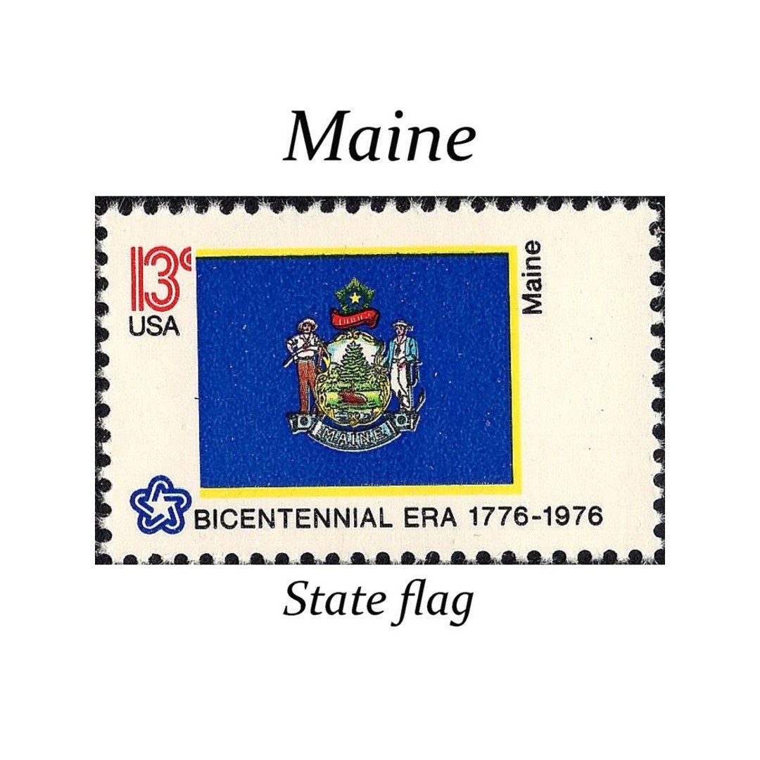TEN 13c MAINE State Flag Stamp | Vintage Unused US Postage Stamps ...