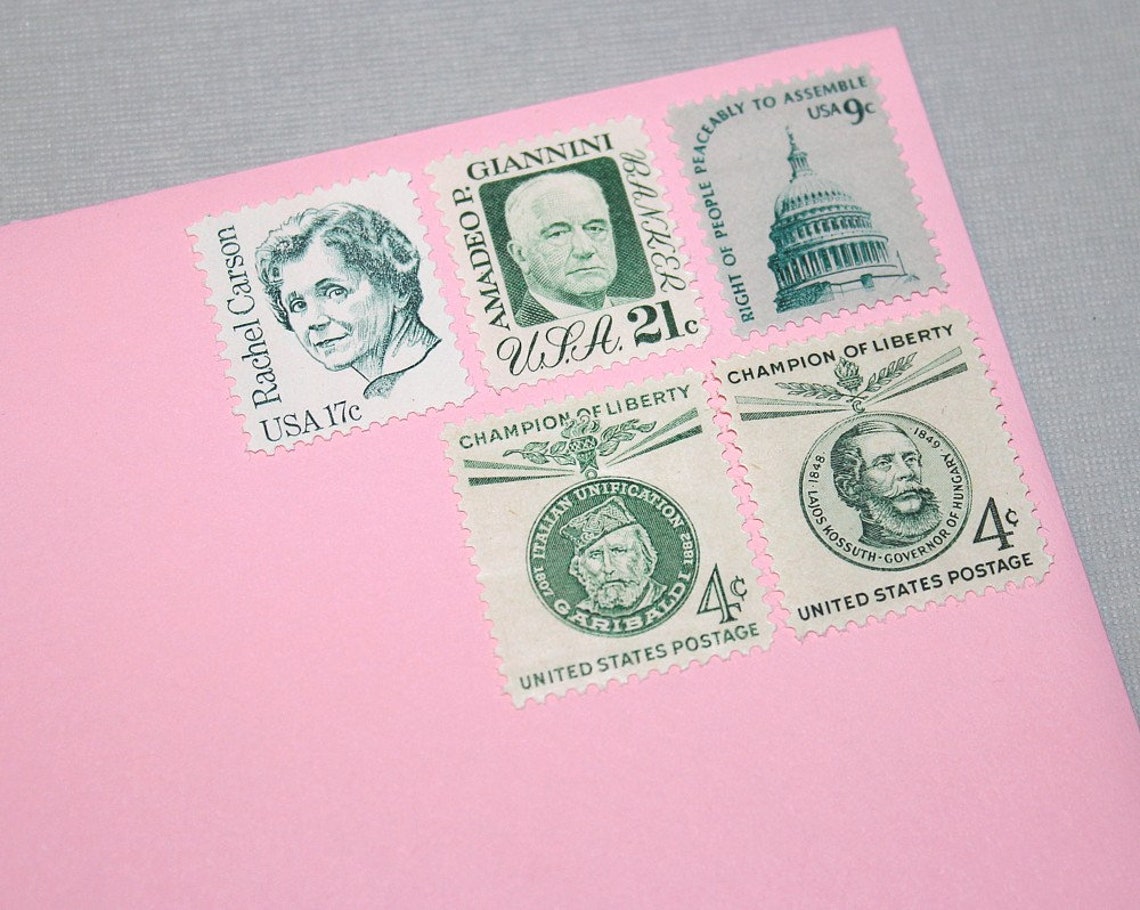 Little GREEN Stamps .. Unused Vintage Postage Stamps .. Enough to Mail ...