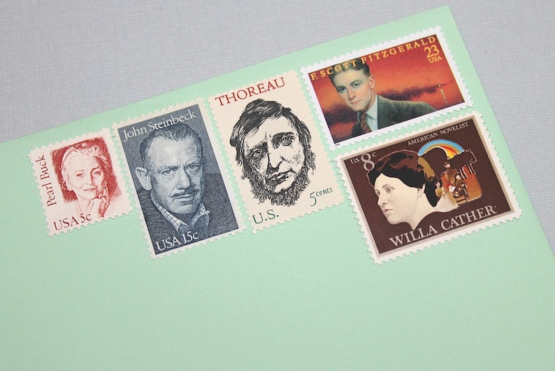 AUTHORS .. Unused Vintage US Postage Stamps .. Enough to Mail 5 Letters ...