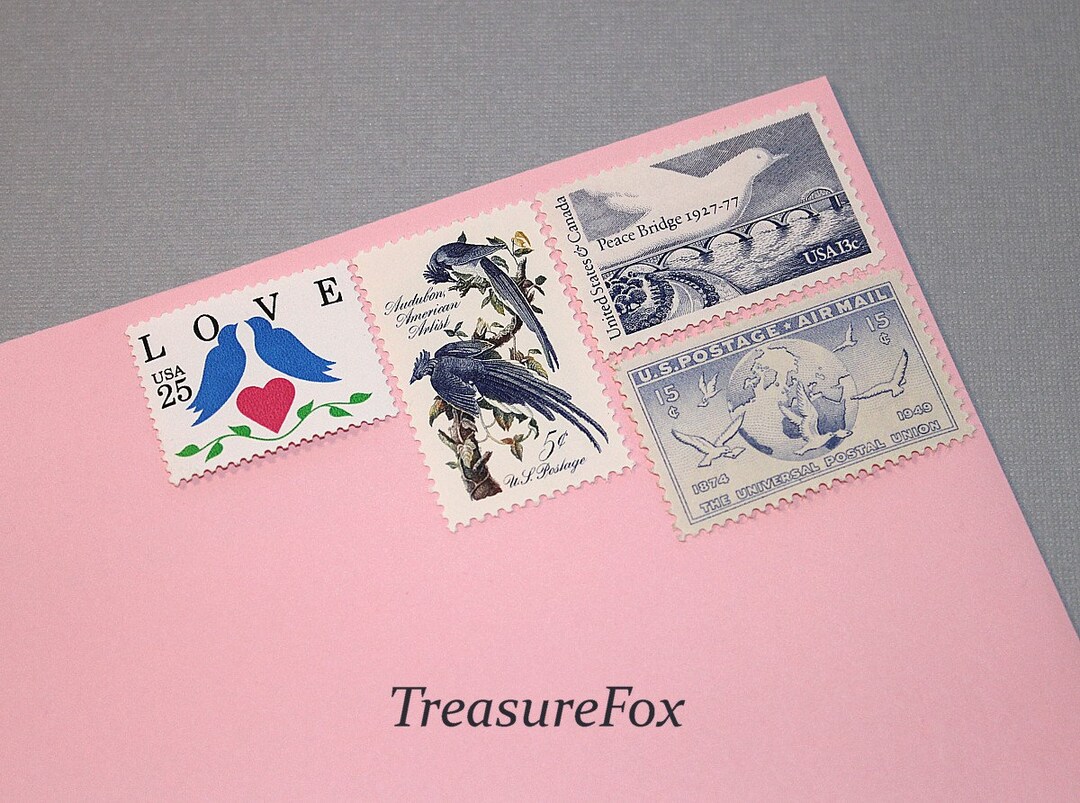 LOVE Blue Birds .. Unused Vintage Postage Stamps Mail 5 Letters Airmail ...
