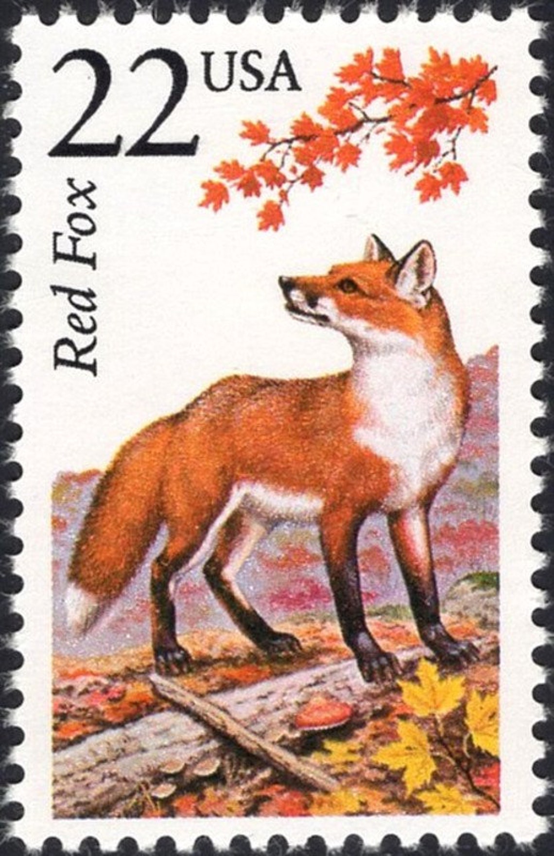 Five 22c Red Fox Stamp .. Unused US Postage Stamps .. Pack of 5 Stamps ...