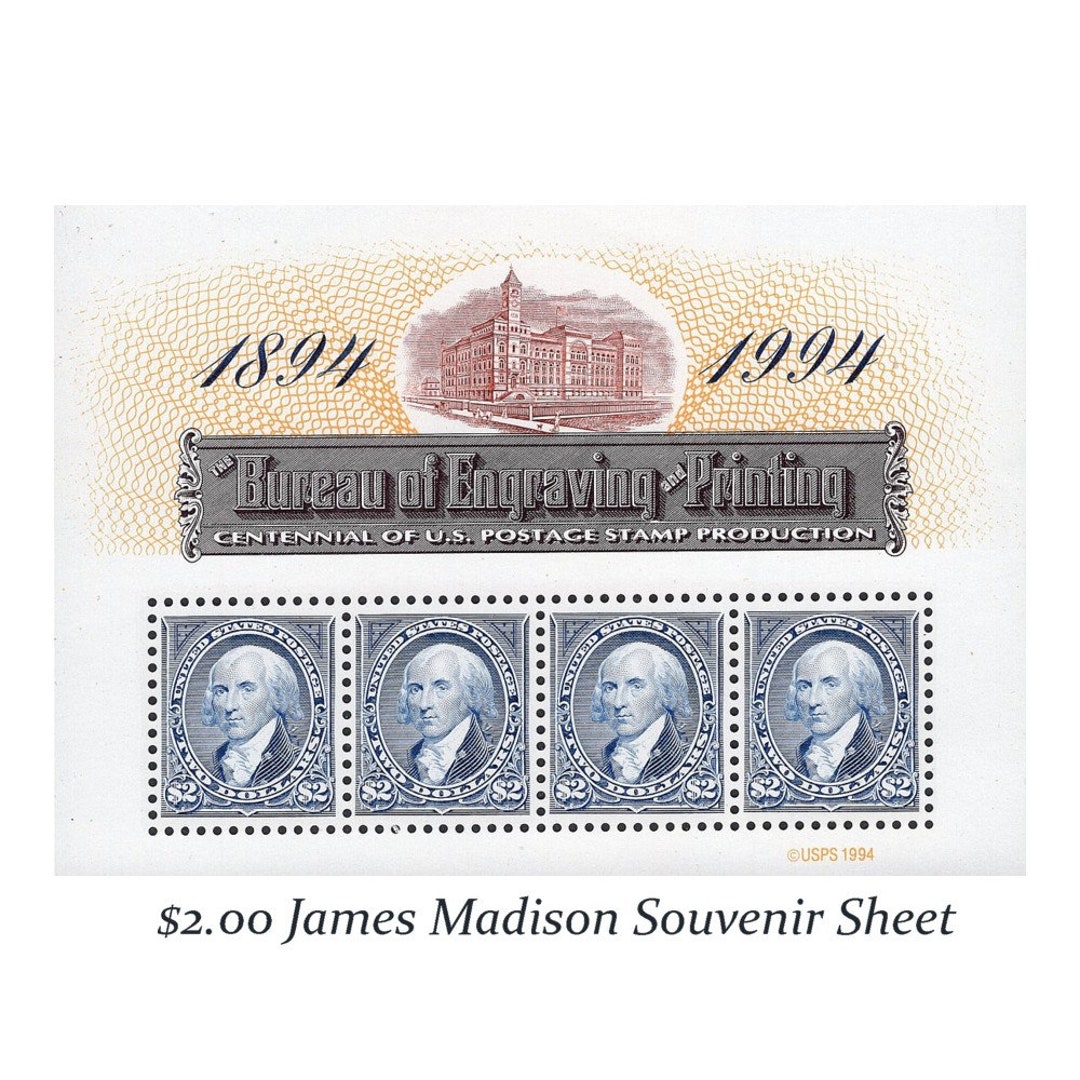 Four 2-dollar James Madison Stamps | Vintage Unused Postage Stamps ...