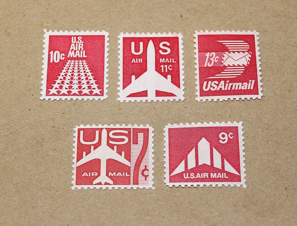 Little RED Airmails .. Unused Vintage Postage Stamps Enough | Etsy