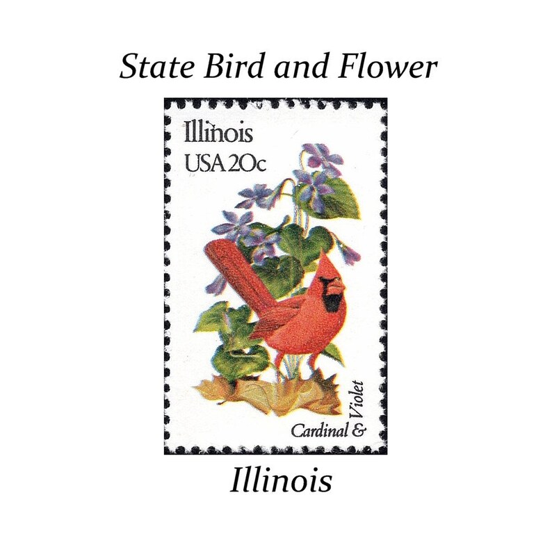 Five 20c ILLINOIS State Bird and Flower Stamps Vintage | Etsy