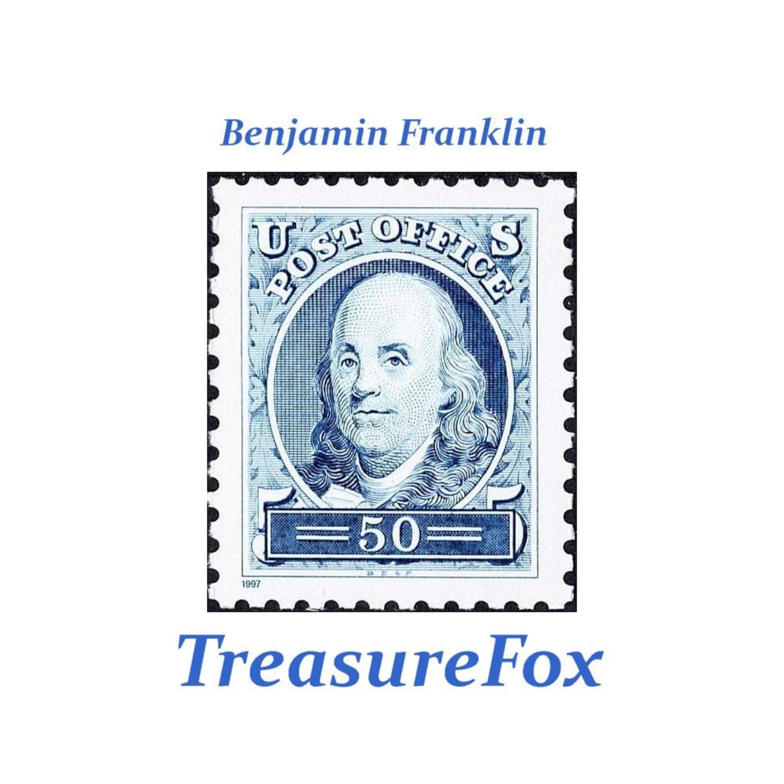 FIVE 50c Benjamin Franklin Stamps .. Unused US Postage Stamps ...