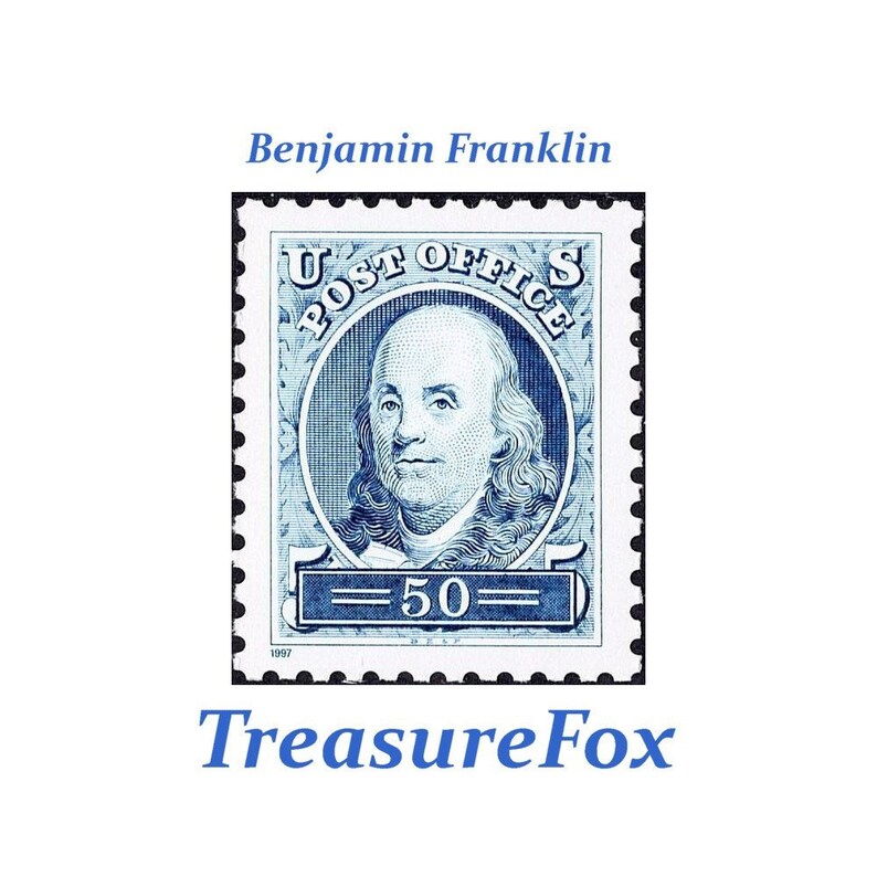 FIVE 50c Benjamin Franklin Stamps .. Unused US Postage Stamps ...