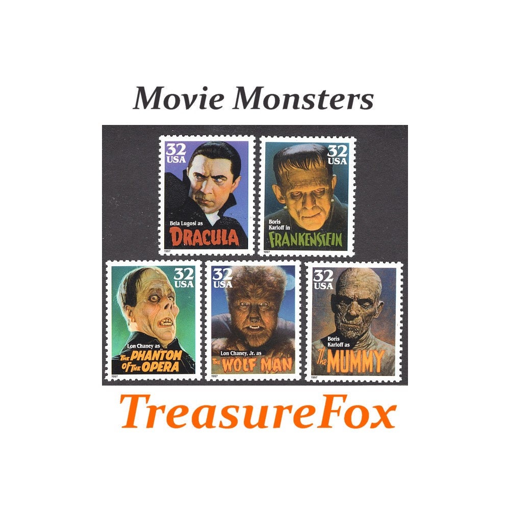 32c MOVIE MONSTERS set of 5 stamps Unused US Postage Stamps | Etsy