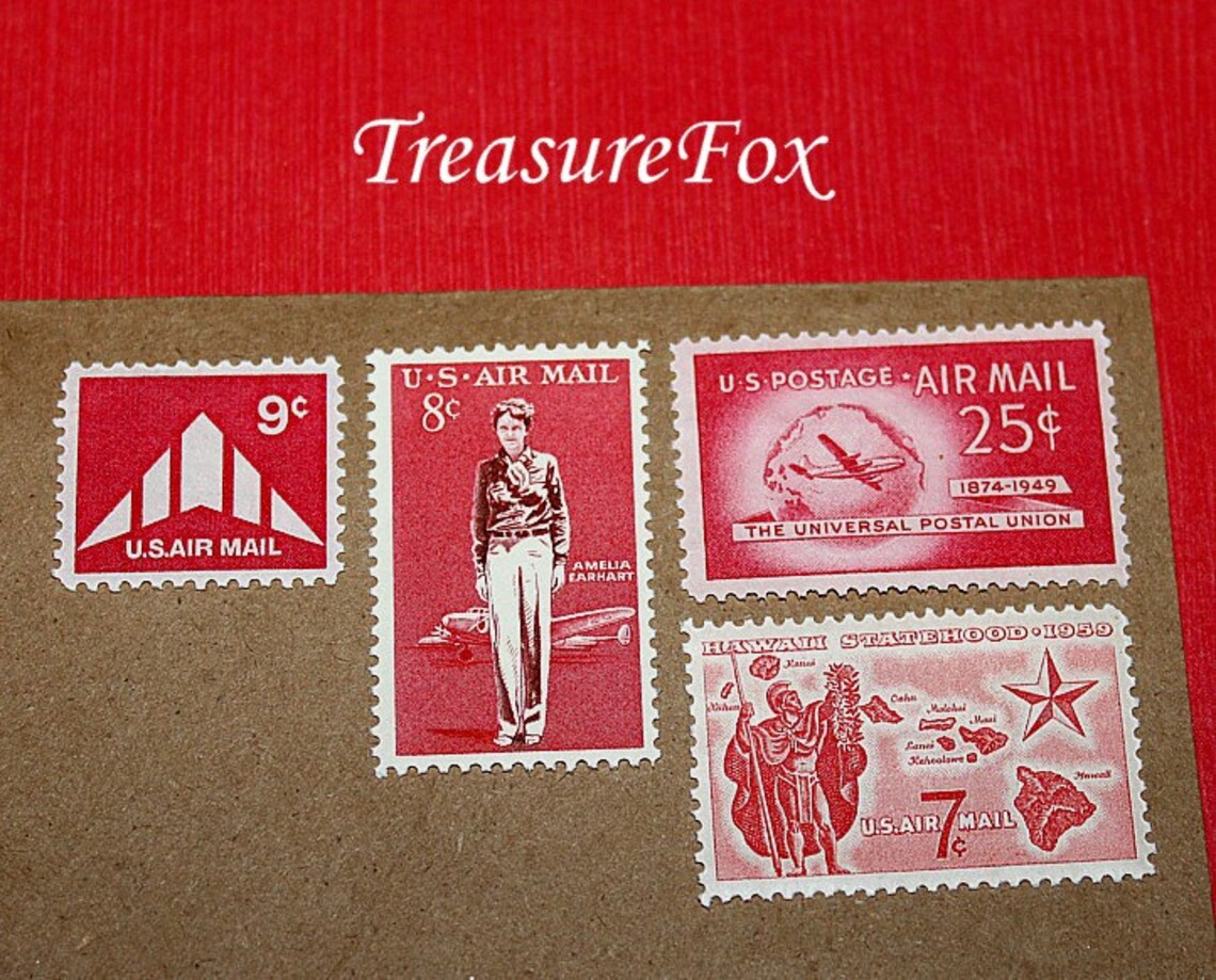 RED Airmail STAMPS Too .. Unused Vintage Postage Stamps .. - Etsy