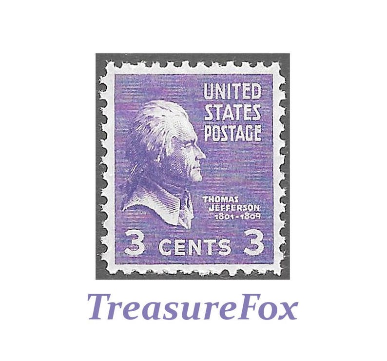 Pack of 10 .. 3c Thomas Jefferson Stamp of 1937 .. 10 Vintage Unused US ...