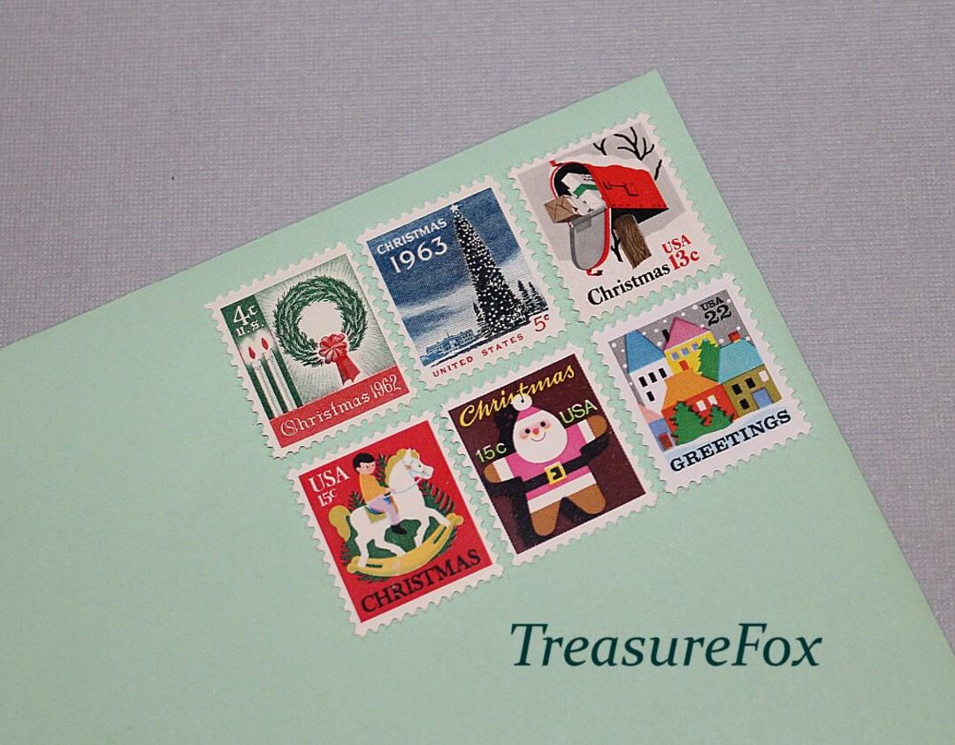 Little CHRISTMAS Postage Stamps .. Vintage Unused US Postage Stamps ...