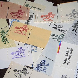 Mr. ZIP .. Vintage Postage Stamps .. 50 Use Correct Zip Code Labels ...