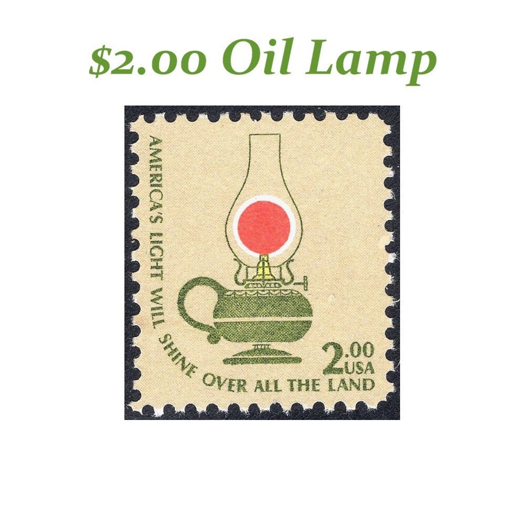 One 2-dollar Oil Lamp Stamps | Vintage Unused Postage Stamps | Colonial ...