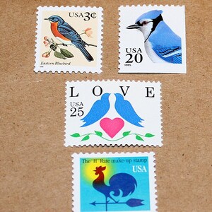 LOVE .. Little Blue Birds .. Unused Vintage Postage Stamps Enough for ...