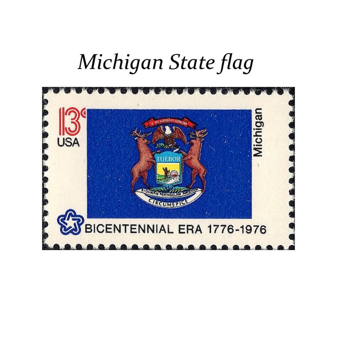 TEN 13c Michigan State Flag Stamp | Vintage Unused US Postage Stamps ...