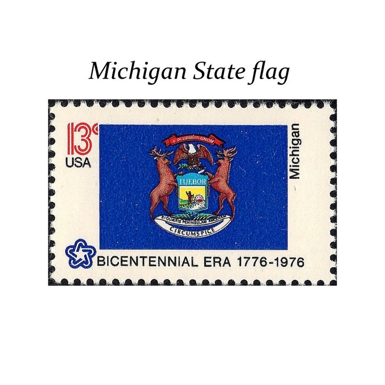 TEN 13c Michigan State Flag Stamp | Vintage Unused US Postage Stamps ...