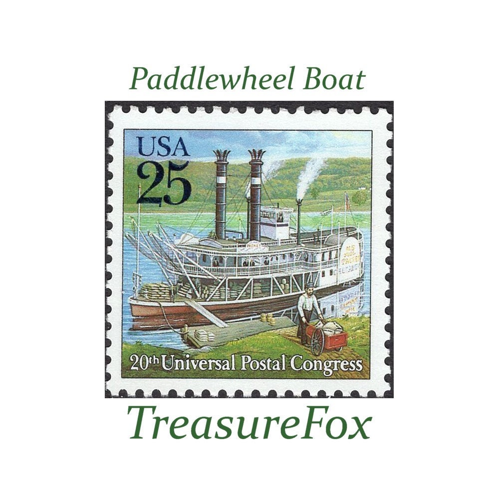 FIVE 25c Paddle Wheel Riverboat Mail Delivery Stamp .. Vintage Unused ...