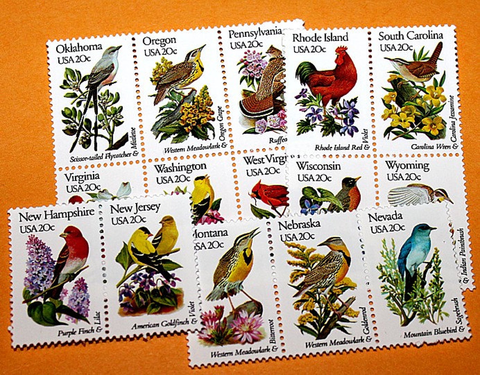 Vintage 20 Cent Unused US Postage Stamps .. 50 State Birds and Flowers ...