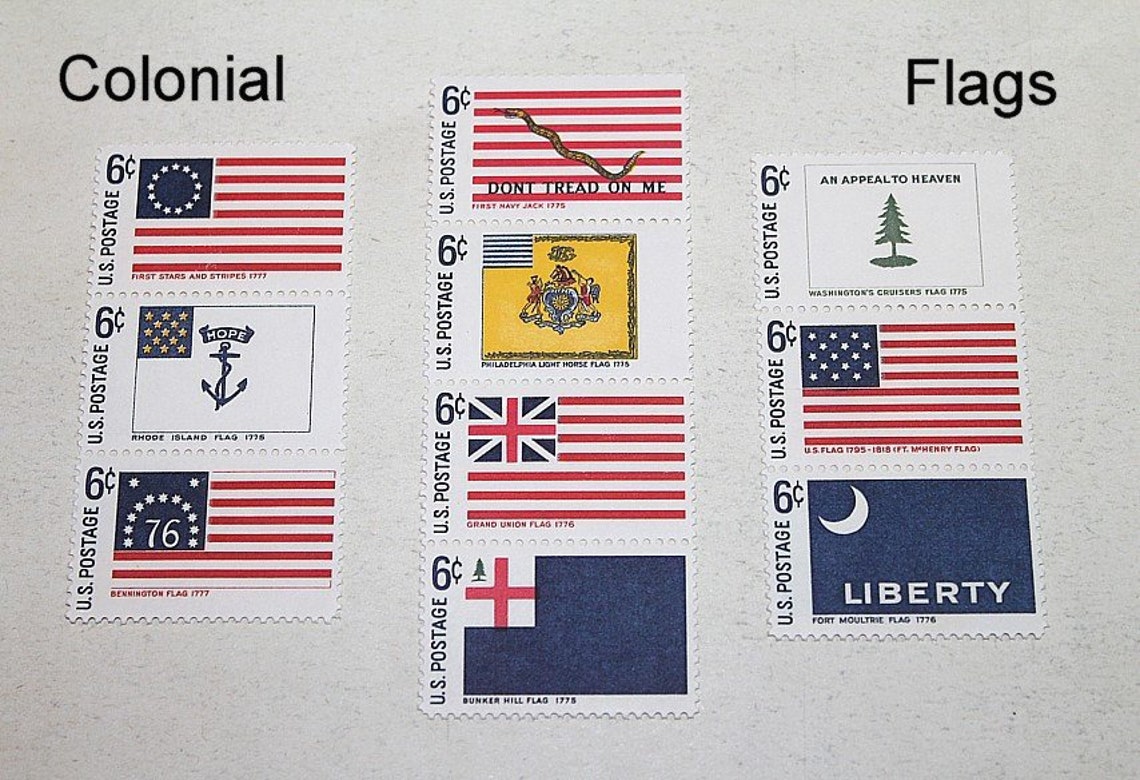 Historical Colonial American Flags Set | Vintage Unused Postage Stamps ...