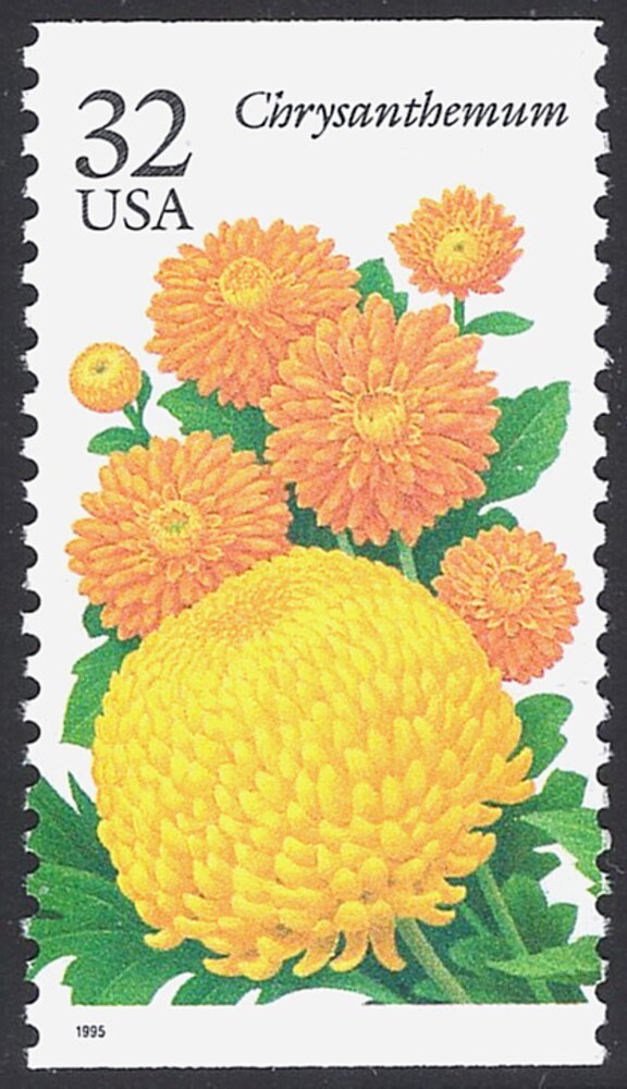 Five 32c Chrysanthemum Flower Stamp | Vintage Unused Postage Stamp ...