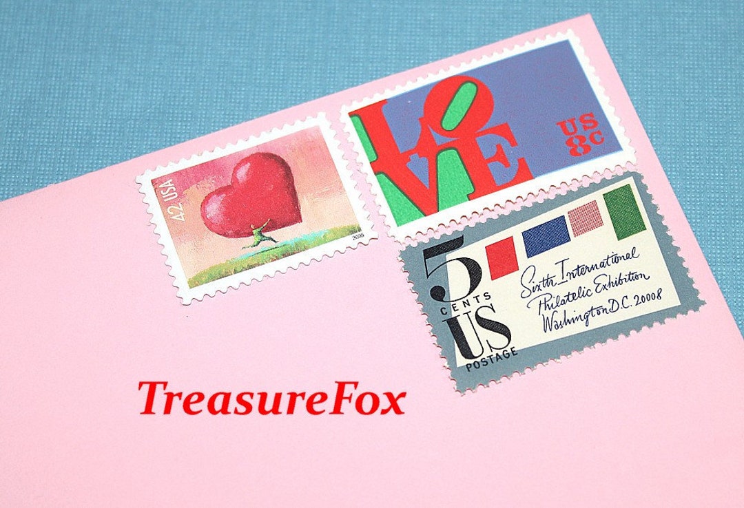 You've Stolen My HEART .. LOVE .. Vintage Unused US Postage Stamps ...