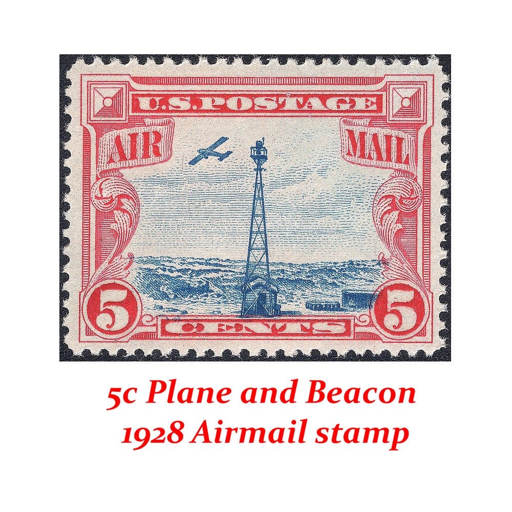 5c Mail Plane and Beacon Airmail Stamp of 1928 Scott C11 Vintage Unused ...