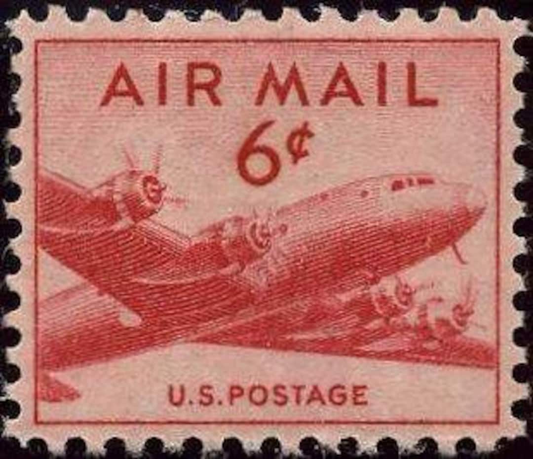 RED Airmail STAMPS Too .. Unused Vintage Postage Stamps .. Mail 5 ...