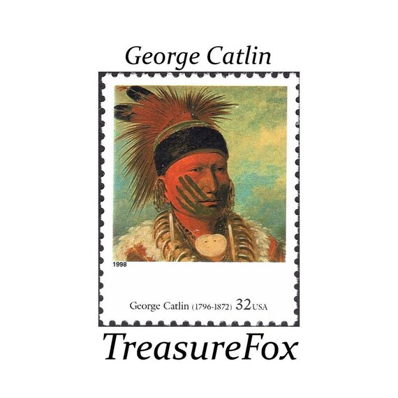 FIVE 32c George Catlin painting stamp Vintage Unused US | Etsy