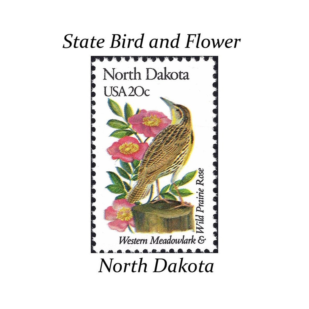 Five 20c NORTH DAKOTA State Bird and Flower Stamps | Vintage Unused US ...