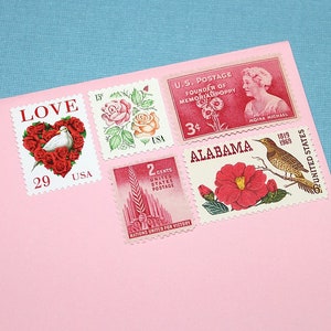 Rose Love .. Red .. Unused Vintage US Postage Stamps Enough to Mail 5 ...