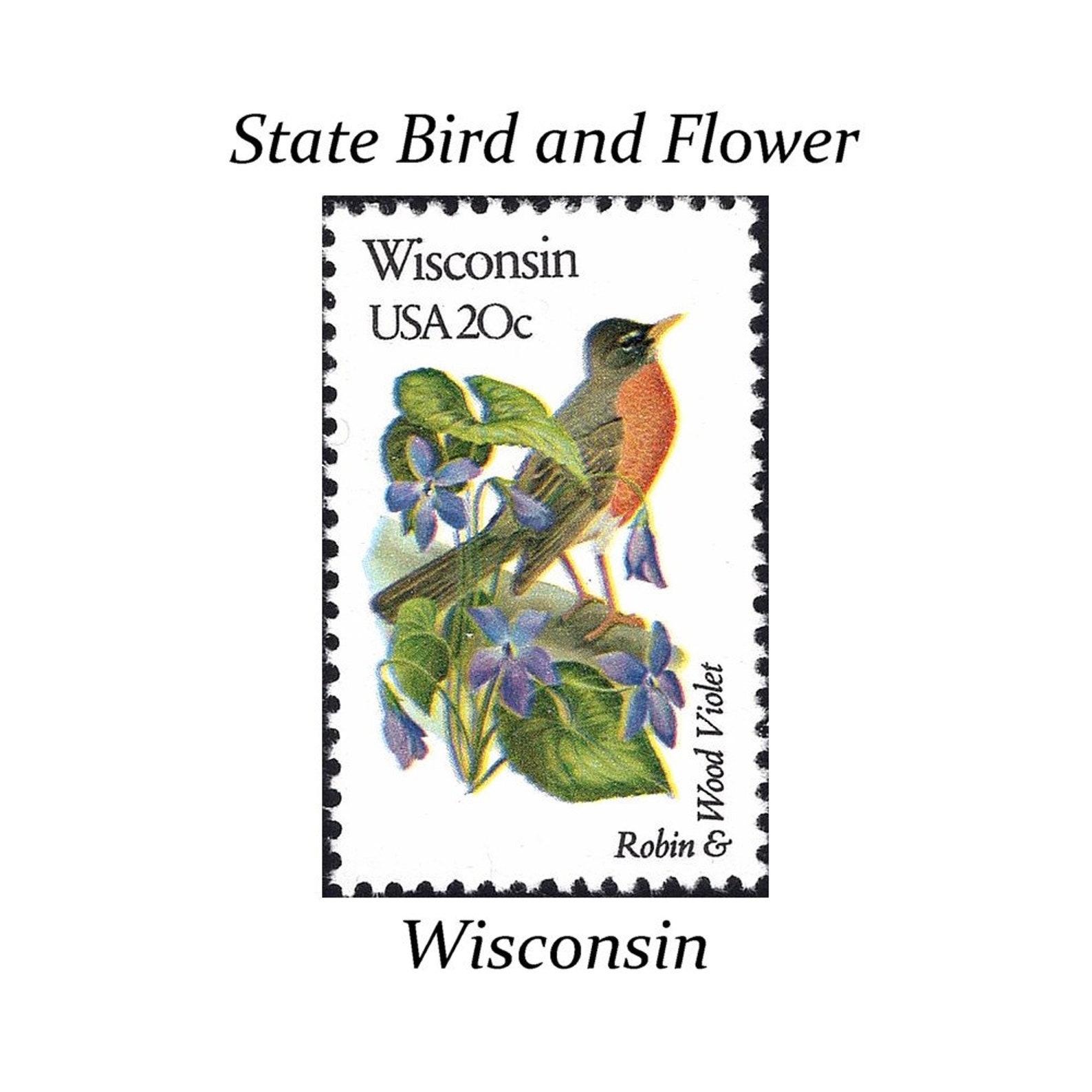 Five 20c WISCONSIN State Bird and Flower Stamps Vintage - Etsy