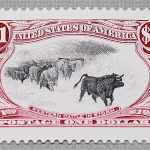 FIVE 1-dollar Cattle Stamps | Pack of 5 Vintage Unused Postage Stamps ...