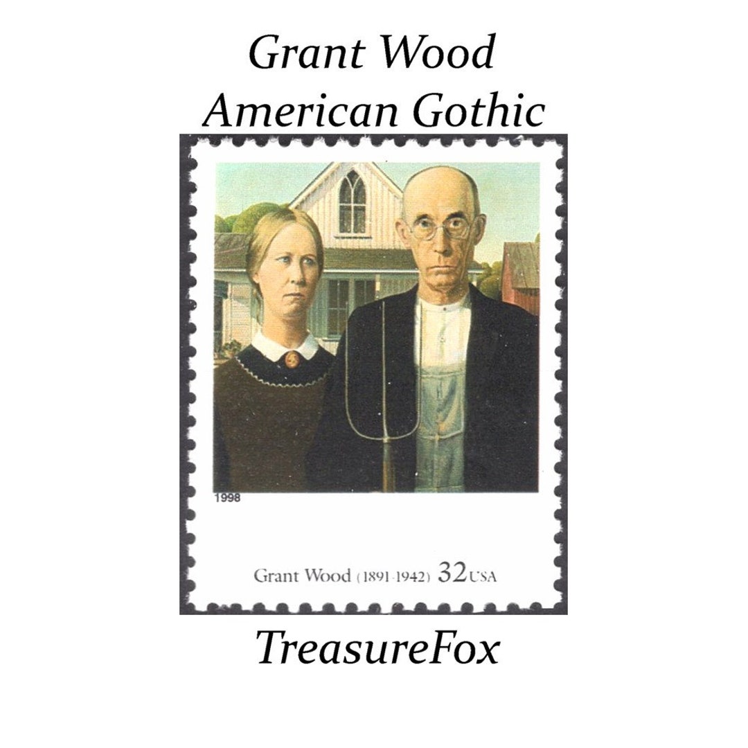 FIVE 32c Grant Wood "american Gothic" Painting Stamp .. Vintage Unused ...