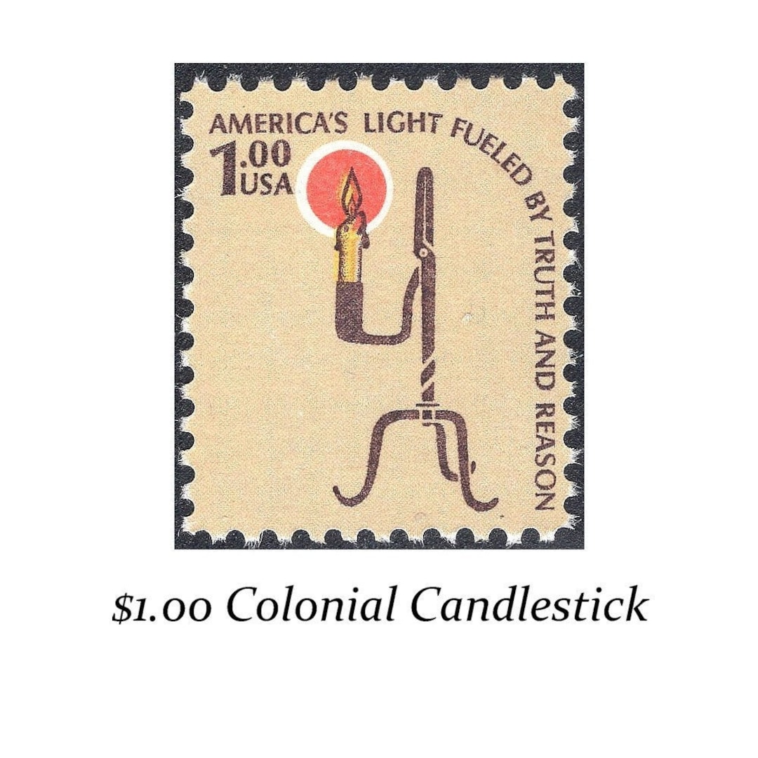 FIVE 1-dollar Colonial Rush Lamp Candlestick Stamps | Pack of 5 Vintage ...