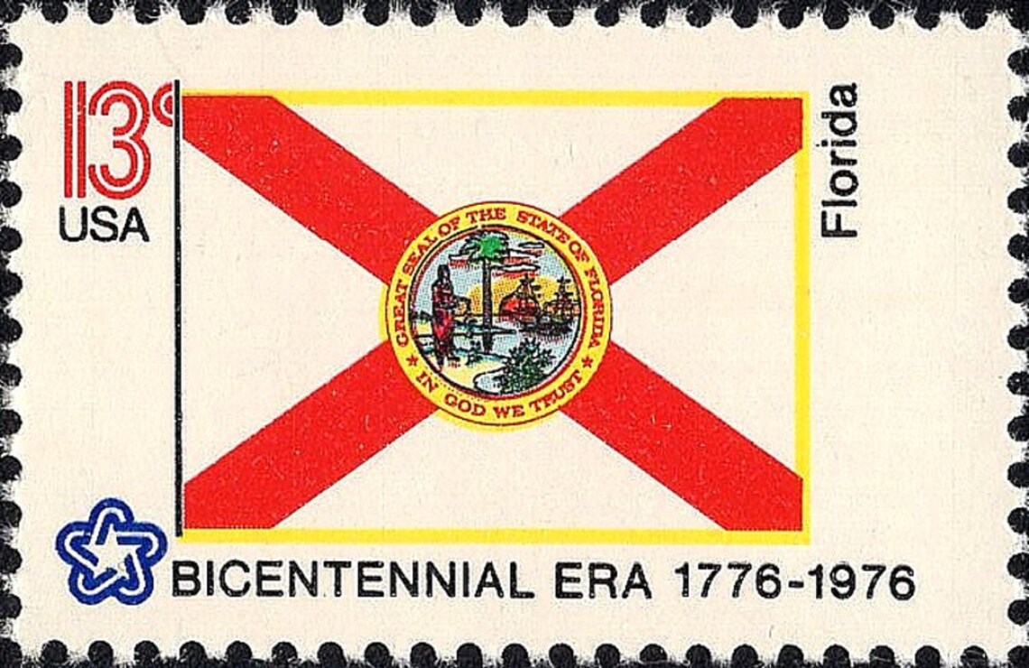 TEN 13c FLORIDA State Flag Stamp Vintage Unused US Postage - Etsy