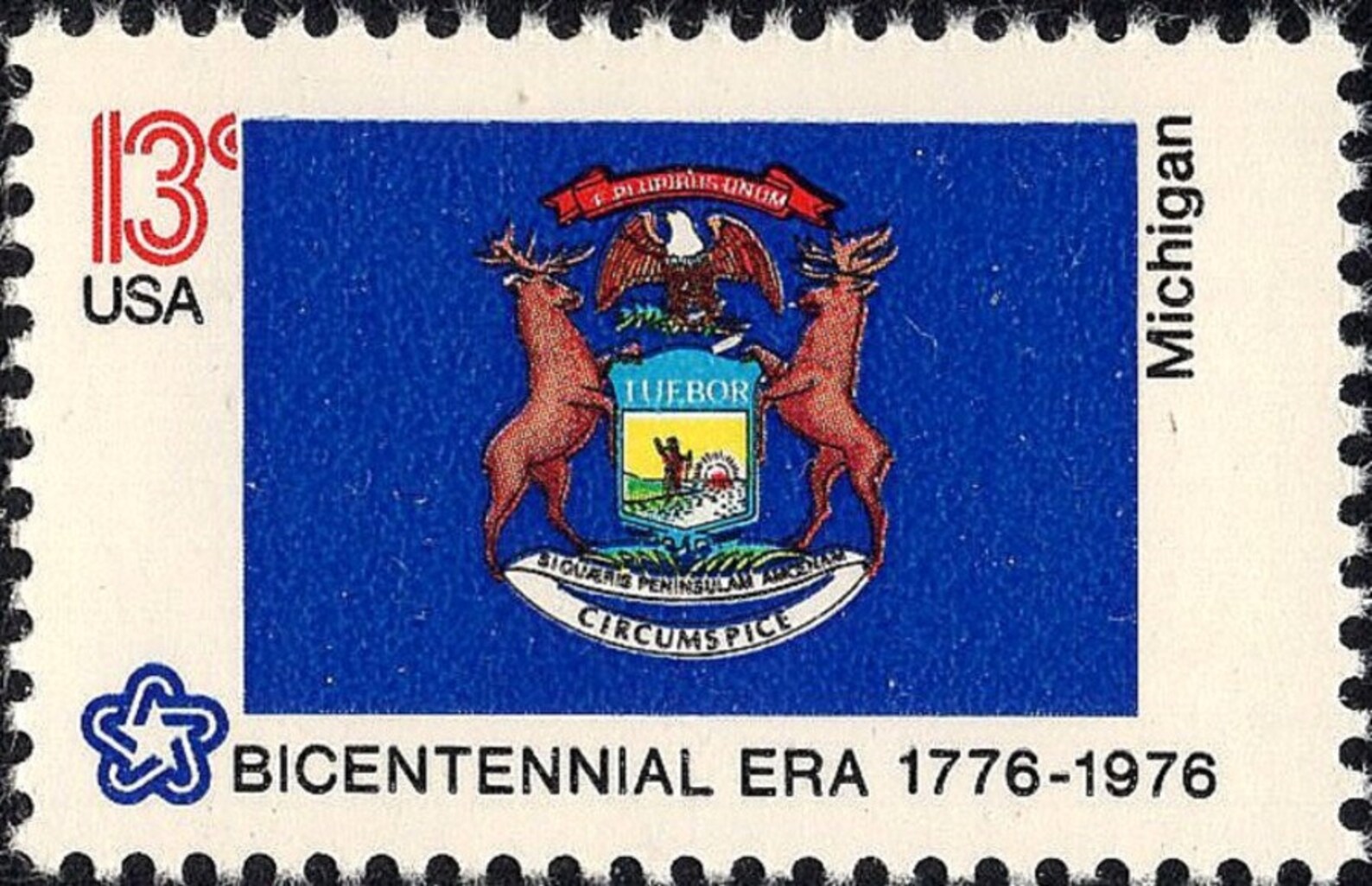 TEN 13c Michigan State Flag Stamp | Vintage Unused US Postage Stamps ...