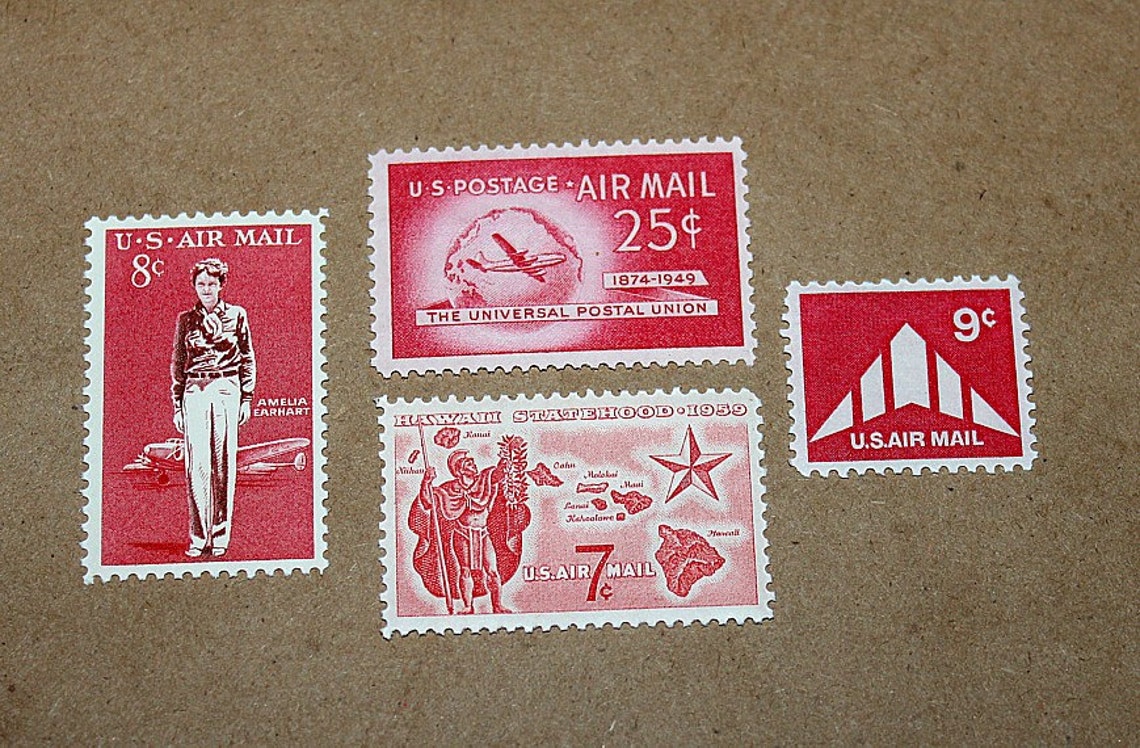 RED Airmail STAMPS Too .. Unused Vintage Postage Stamps .. - Etsy