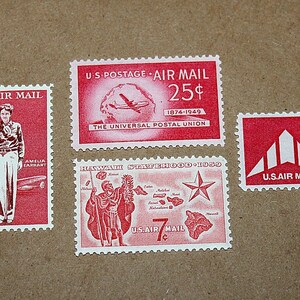 RED Airmail STAMPS Too .. Unused Vintage Postage Stamps .. Mail 5 ...