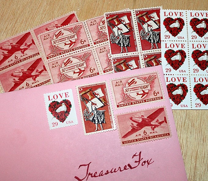 I LOVE Red .. Travel .. Unused Vintage US Postage Stamps .. - Etsy