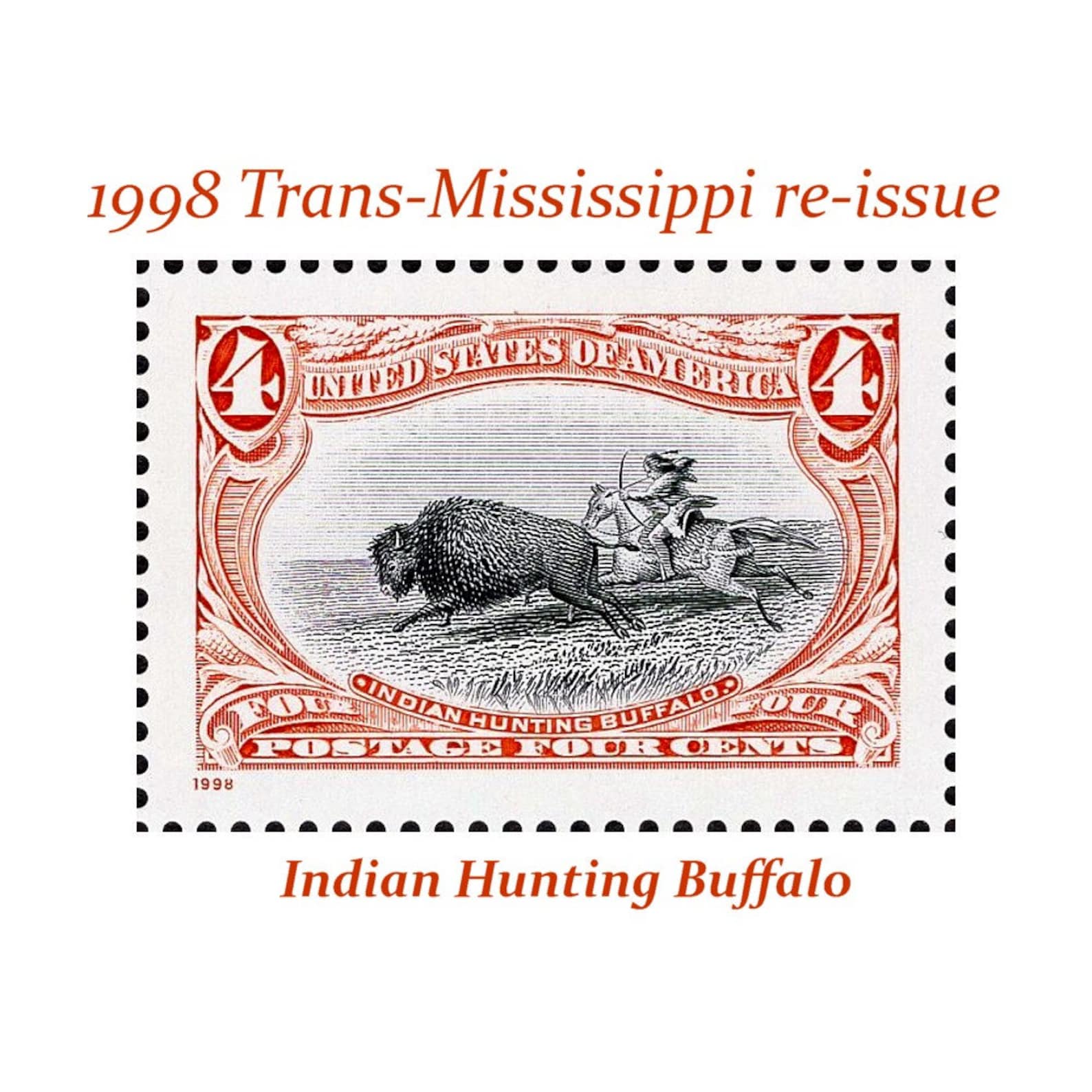 Five 4c Indian Hunting Buffalo Stamp .. Vintage Unused US - Etsy