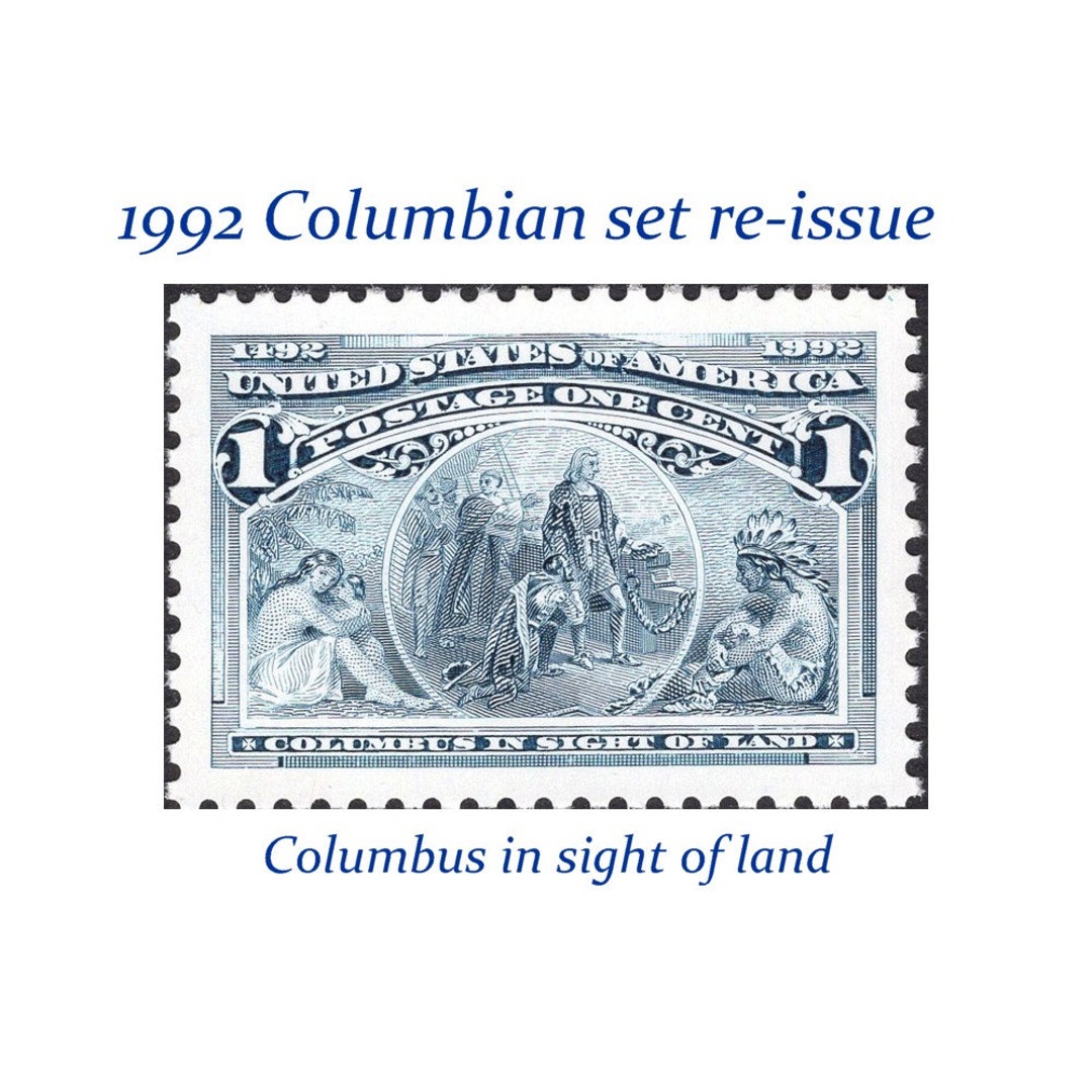 Five 1c Columbus in Sight of Land Stamp .. Vintage Unused US Postage ...