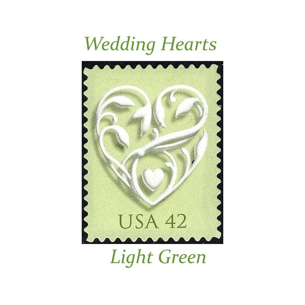 FIVE 42c Light Green Wedding Hearts Stamps .. Unused US Postage Stamps ...