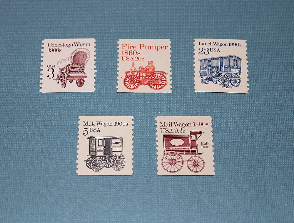 Antique Wagon Wheels .. Unused Vintage Postage Stamps .. Enough to Mail ...