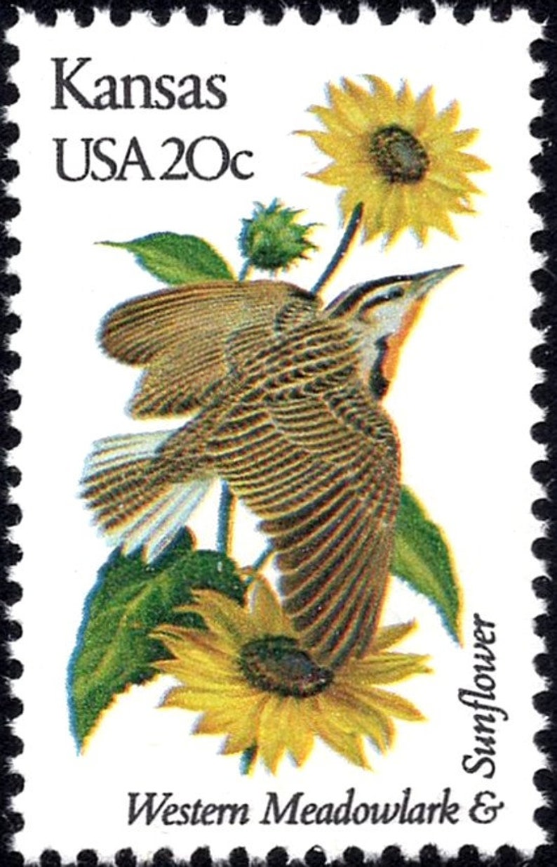 Five 20c KANSAS State Bird and Flower Stamps | Vintage Unused US ...