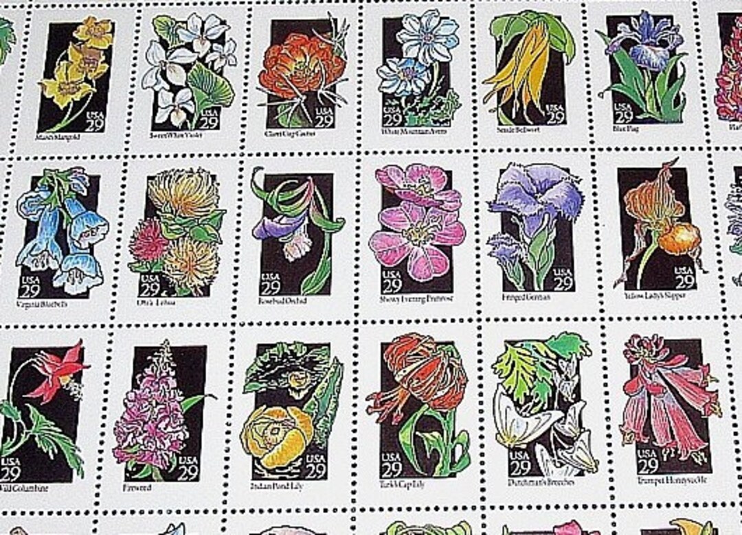 Set of 50 Wildflowers Stamps .. Vintage Unused US Postage Stamps ...