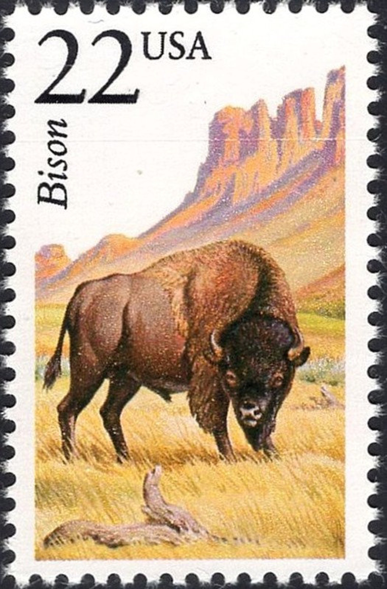 Five 22c Bison Stamp .. Unused US Postage Stamps .. Pack of 5 Stamps ...