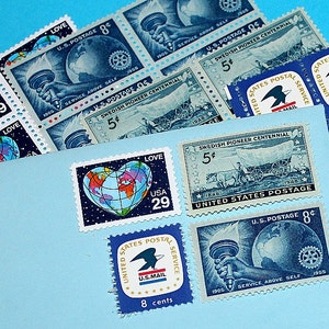 I LOVE BLUE .. Unused Vintage Postage Stamps .. Enough to Mail 5 ...