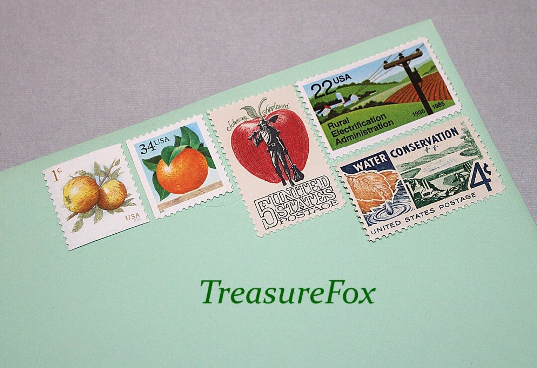 Apples and Oranges .. Unused Vintage Postage Stamps .. to Mail 10 ...