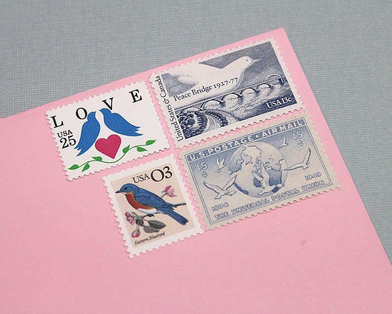 LOVE .. Blue Birds .. Unused Vintage Postage Stamps .. enough | Etsy