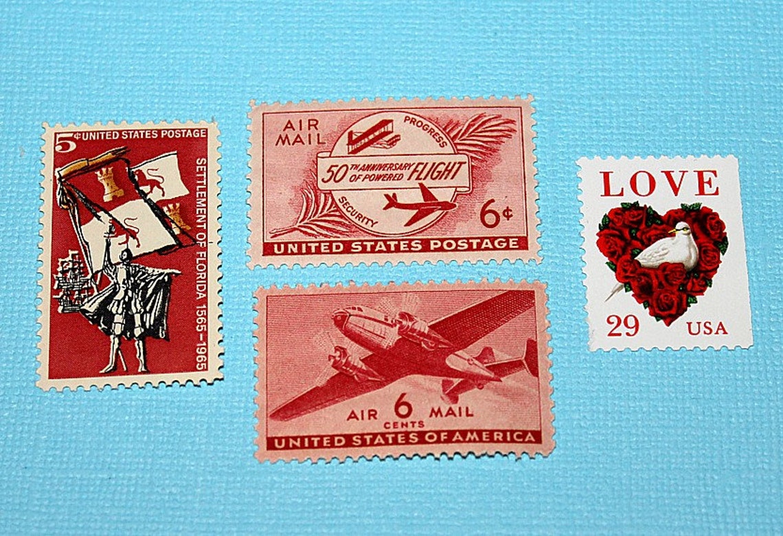 I LOVE Red .. Travel .. Unused Vintage US Postage Stamps .. | Etsy